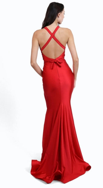 Jessica Angel - 2625 - V-Neckline and Criss-Cross Open Back Prom Gown ...