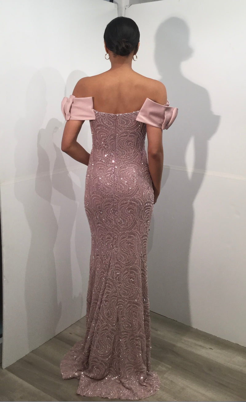 Jovani - 38112 - Beaded Pattern Sheath Gown with Cap Sleeves – Madeline ...